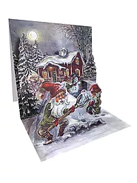 Kort doble 3D jul nisse m/spade | ARK Bokhandel