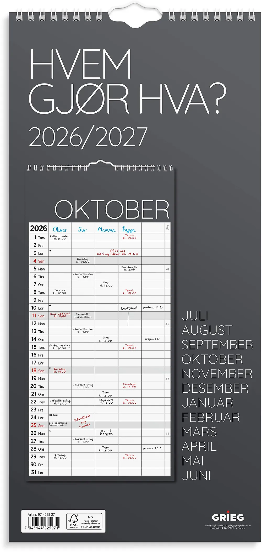 Veggkalender GRIEG Hvem gjør hva 26/27 | ARK.no