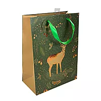 Gavepose hjort L kraft gullfolie grønn | Ark.no